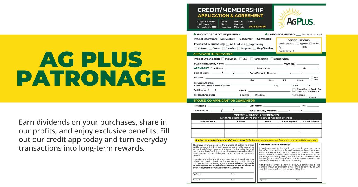 Cooperative Patronage | Credit Application | FAQs - Ag Plus Cooperative